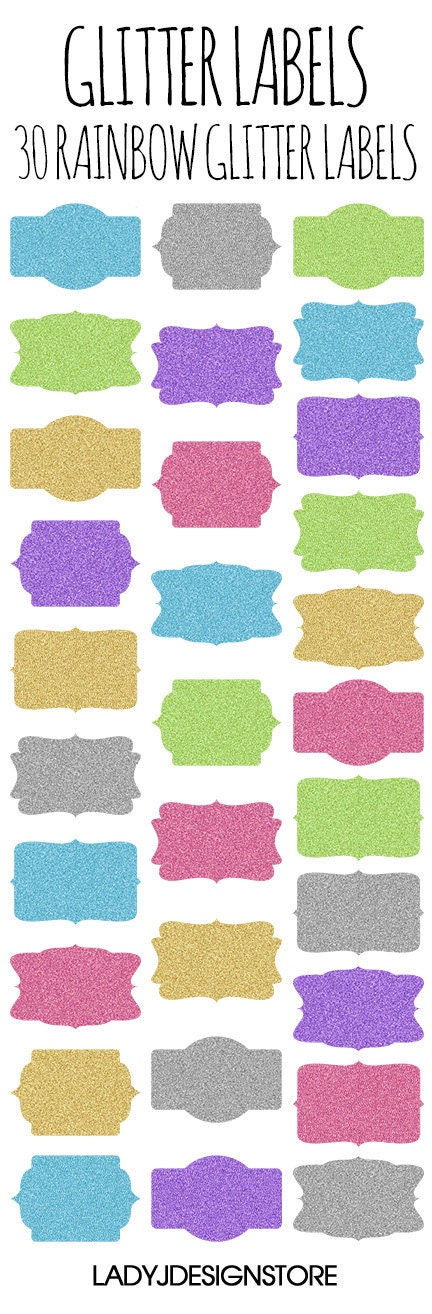 Rainbow Glitter Label Clipart Pack 30 Digital Glitter | Etsy