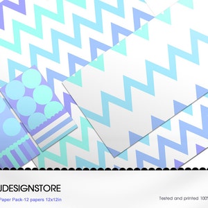 Digital Scrapbook Paper Pack Purple Blue Neon Chevron Dots Stripes ...