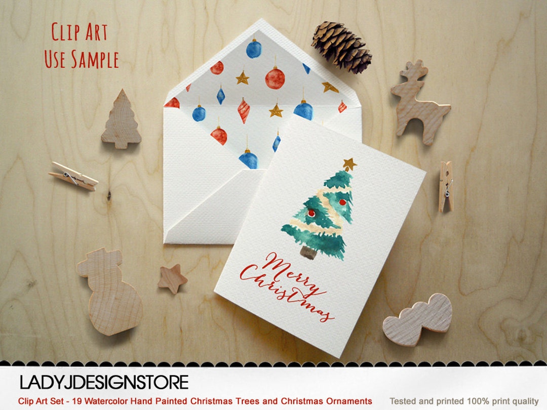 Christmas Watercolor Digital Clip Art Set-hand Painted Christmas Trees ...