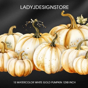 Watercolor White Gold Pumpkin Clip Art Gold Pumpkins Clipart - Etsy
