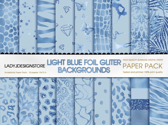 Light Blue Glam Digital Paper, seamless tiger cheetah zebra patterns ...