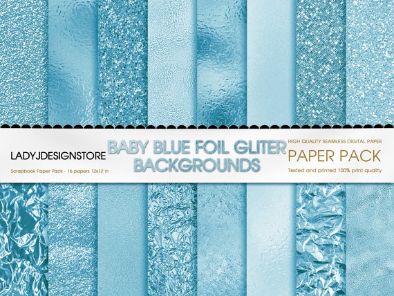 Baby Blue Foil Glitter Seamless Digital Paper, Light Blue Digital Paper ...