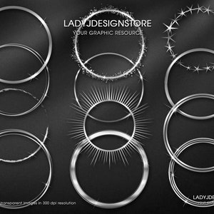 Digital Silver Frame Clipart, Metalic Silver Circle Golden Frames ...