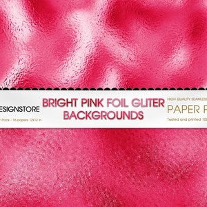 Bright Pink Foil Glitter Seamless Digital Paper, Neon Pink Digital ...