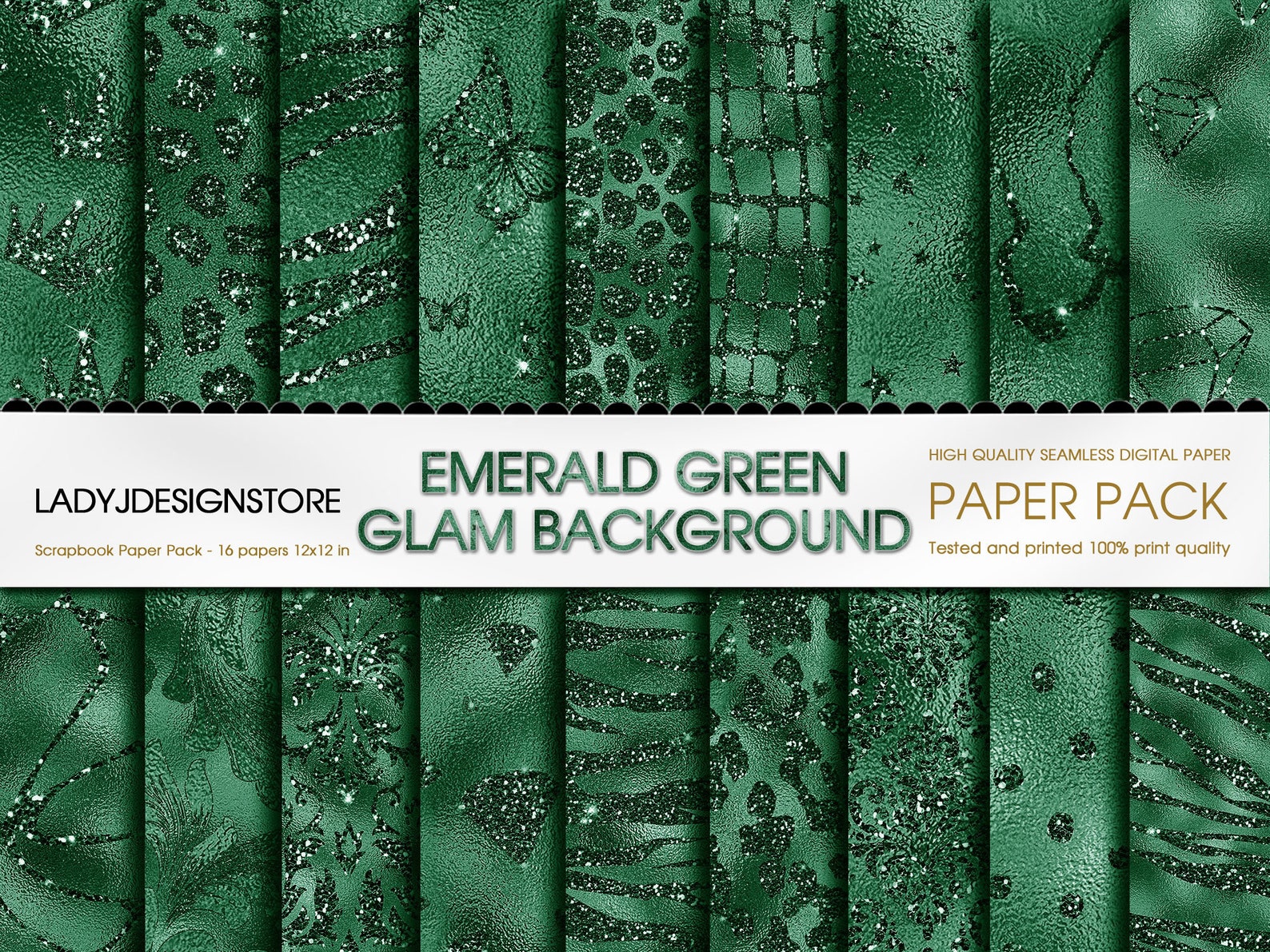 Emerald Glitter Glam Digital Paper Seamless Tiger Cheetah | Etsy
