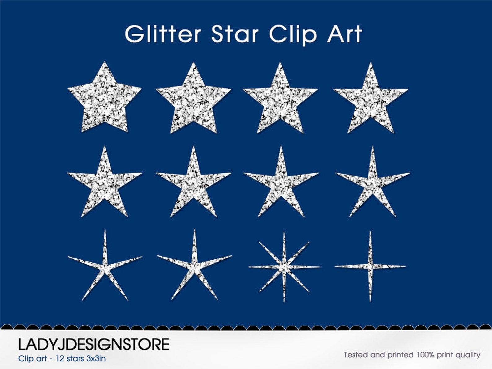 SILVER GLITTER Digital STARS 12 Glitter Stars Instant - Etsy
