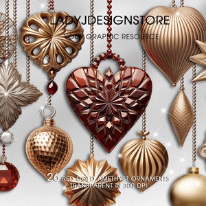 Red Gold Christmas Ornaments Clipart, Christmas Balls Digital Christmas ...