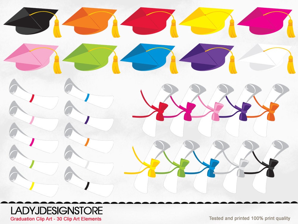 Graduation Clip Art Clip Art Elements Graduation Caps and | Etsy