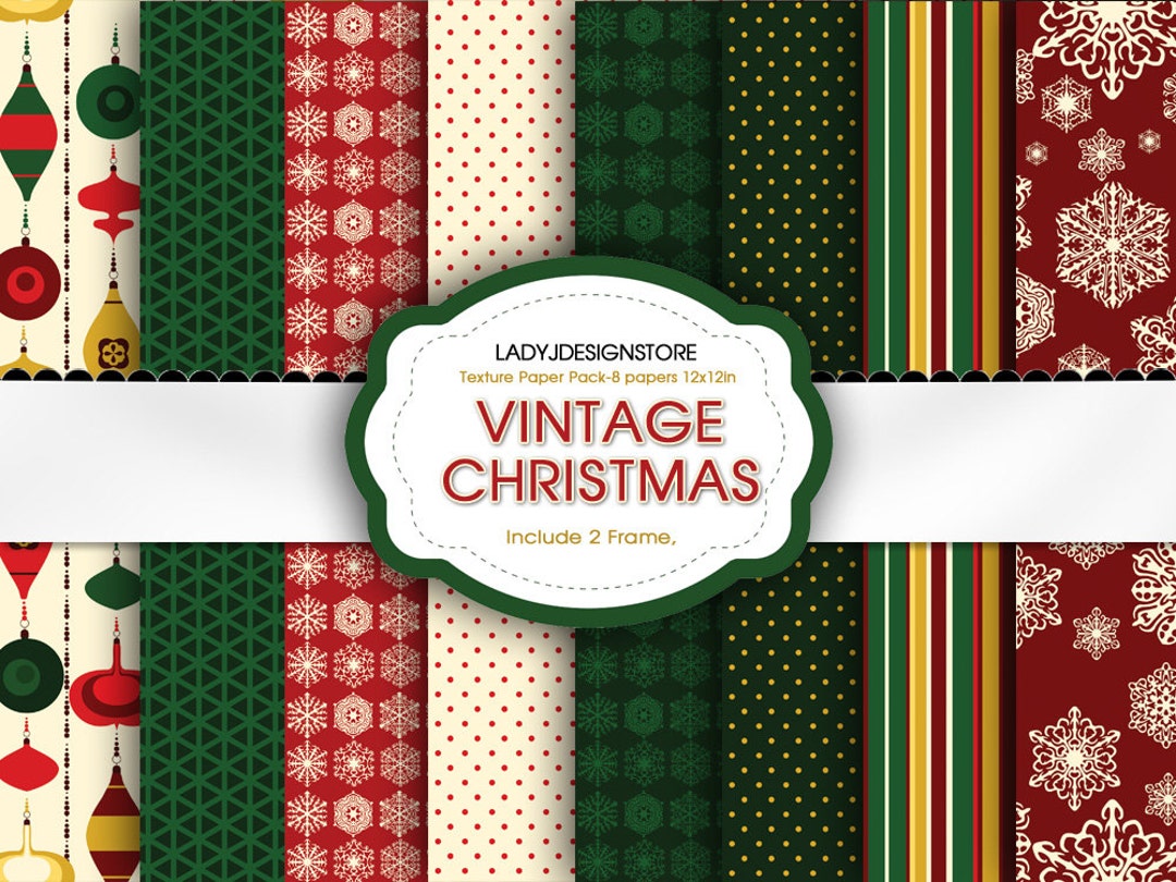 VINTAGE CHRISTMAS 8 Designed Printable Digital Papers, Instant Download ...