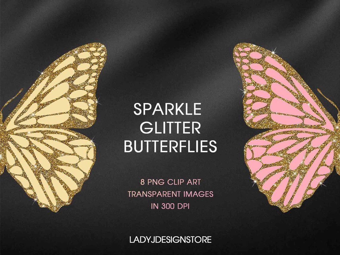 Sparkle Gold Glitter Butterfly Clipart Black Glitter - Etsy