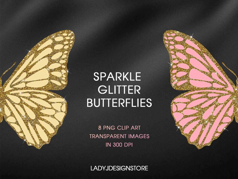 Sparkle Gold Glitter Butterfly Clipart Black Glitter - Etsy