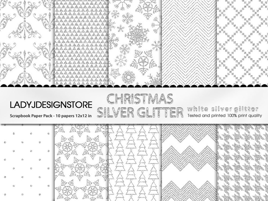 SILVER WHITE GLITTER Christmas Digital Papers 10 Glitter Textures ...