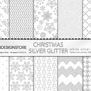 SILVER WHITE GLITTER Christmas Digital Papers 10 Glitter Textures ...