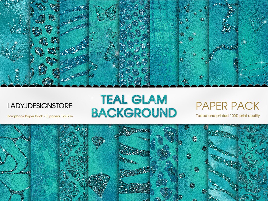 Teal Glam Digital Paper, Seamless Tiger Cheetah Zebra Patterns ...