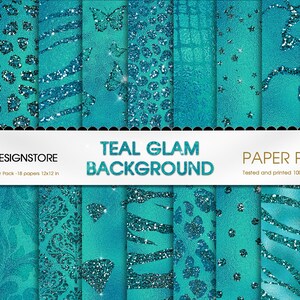 Teal Glam Digital Paper, Seamless Tiger Cheetah Zebra Patterns ...