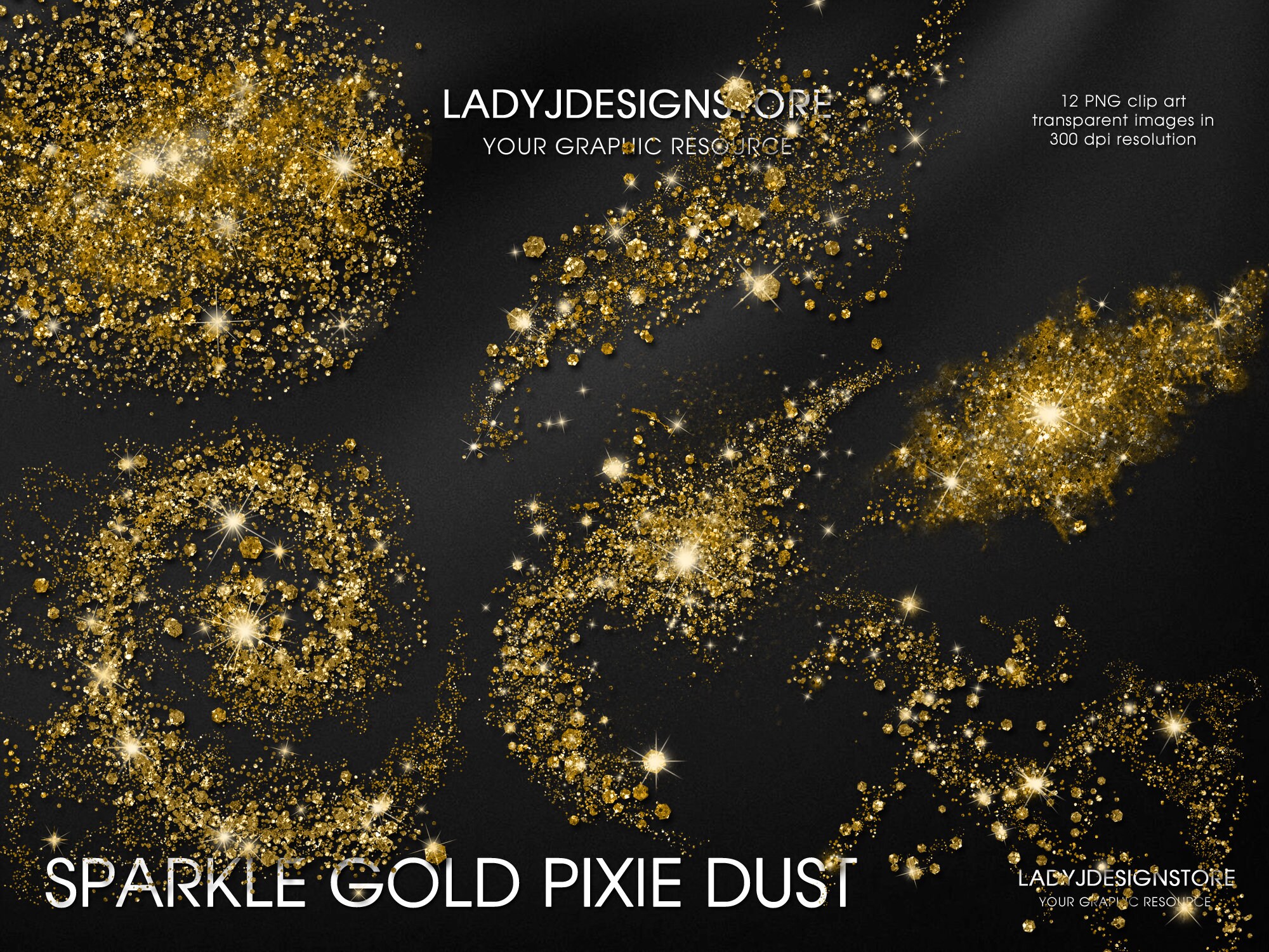 Gold Pixie Dust Overlays Clipart Gold Glitter Dust Overlay | Etsy