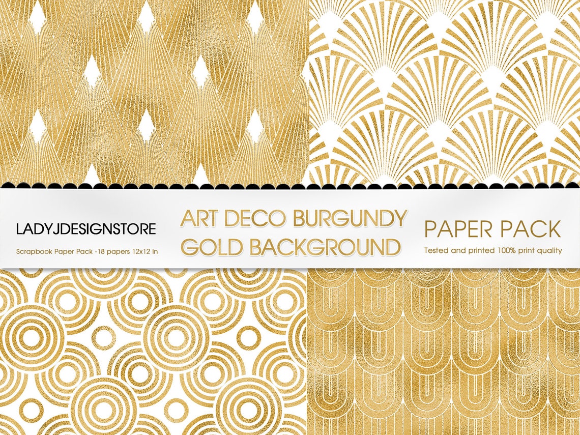 Art Deco White Gold Foil Digital Paper Seamless Retro Art Deco | Etsy