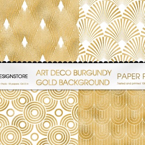 Art Deco White Gold Foil Digital Paper Seamless Retro Art Deco Patterns ...