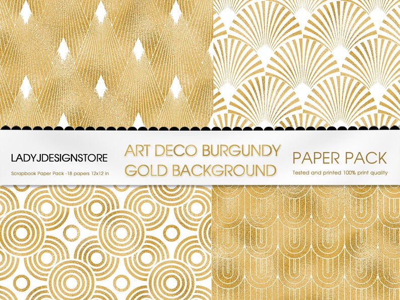 Art Deco White Gold Foil Digital Paper Seamless Retro Art Deco | Etsy