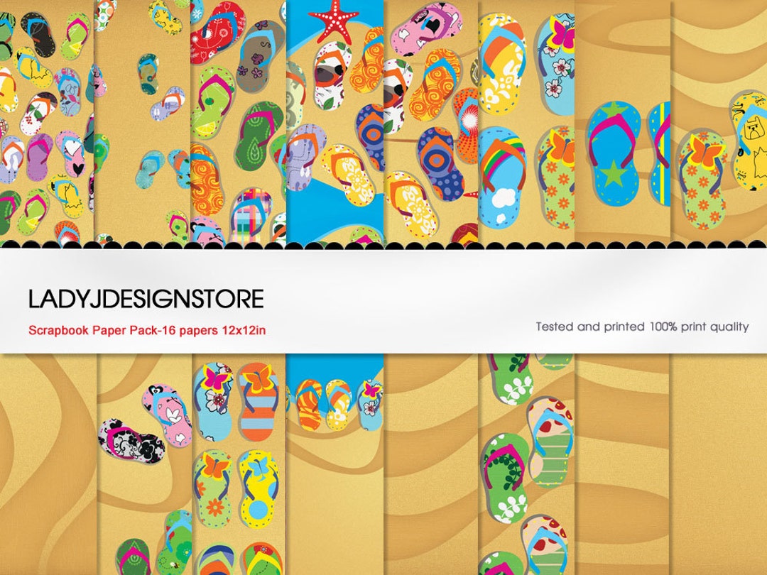 Beach Send Filp Flop Digital Paper, Sea Digital Paper, Beach Party ...
