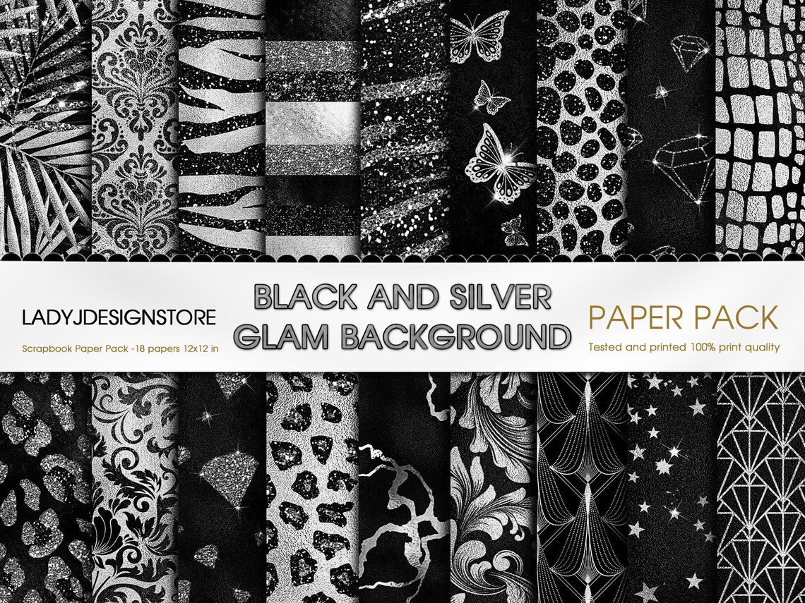 Black and Silver Glam Digital Paper Seamless Tiger Cheetah - Etsy