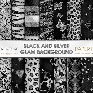 Black and Silver Glam Digital Paper, Seamless Tiger Cheetah Zebra ...