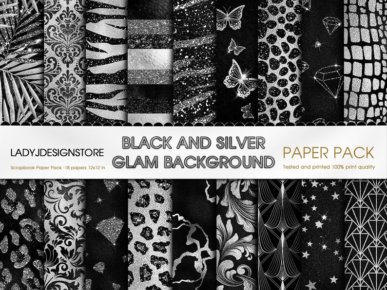 Black and Silver Glam Digital Paper Seamless Tiger Cheetah | Etsy