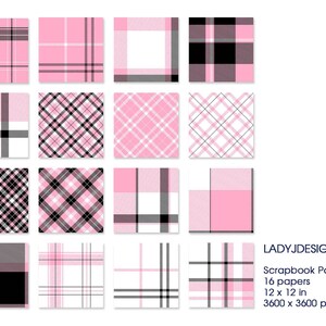 Plaid Pink Digital Paper Lumberjack Plaid Tartan Checkers Log Cabin ...