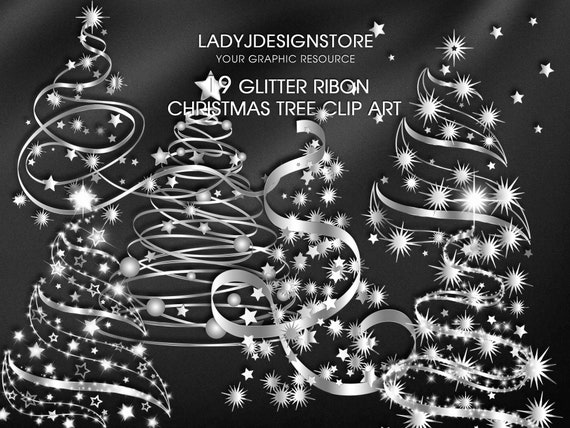Silver Ribbon Sparkle Christmas Tree Clip Art in PNG format, Silver ...