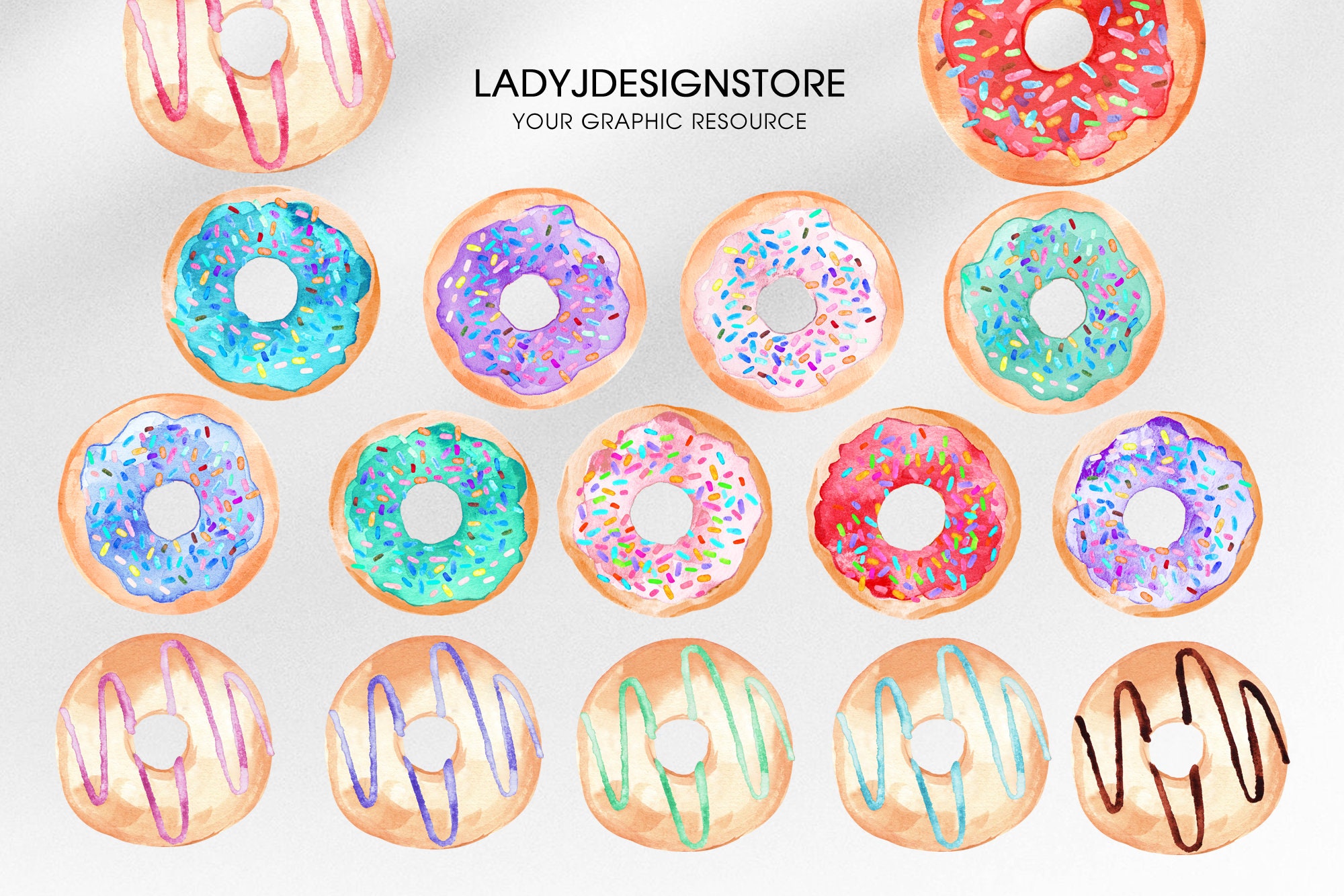 Watercolor Donuts Clipart Sprinkle Pink Blue Violet Mint - Etsy