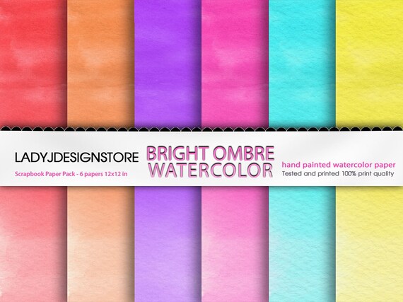 WATERCOLOR BRIGHT OMBRE papers - 6 digital paper pack, instant download ...