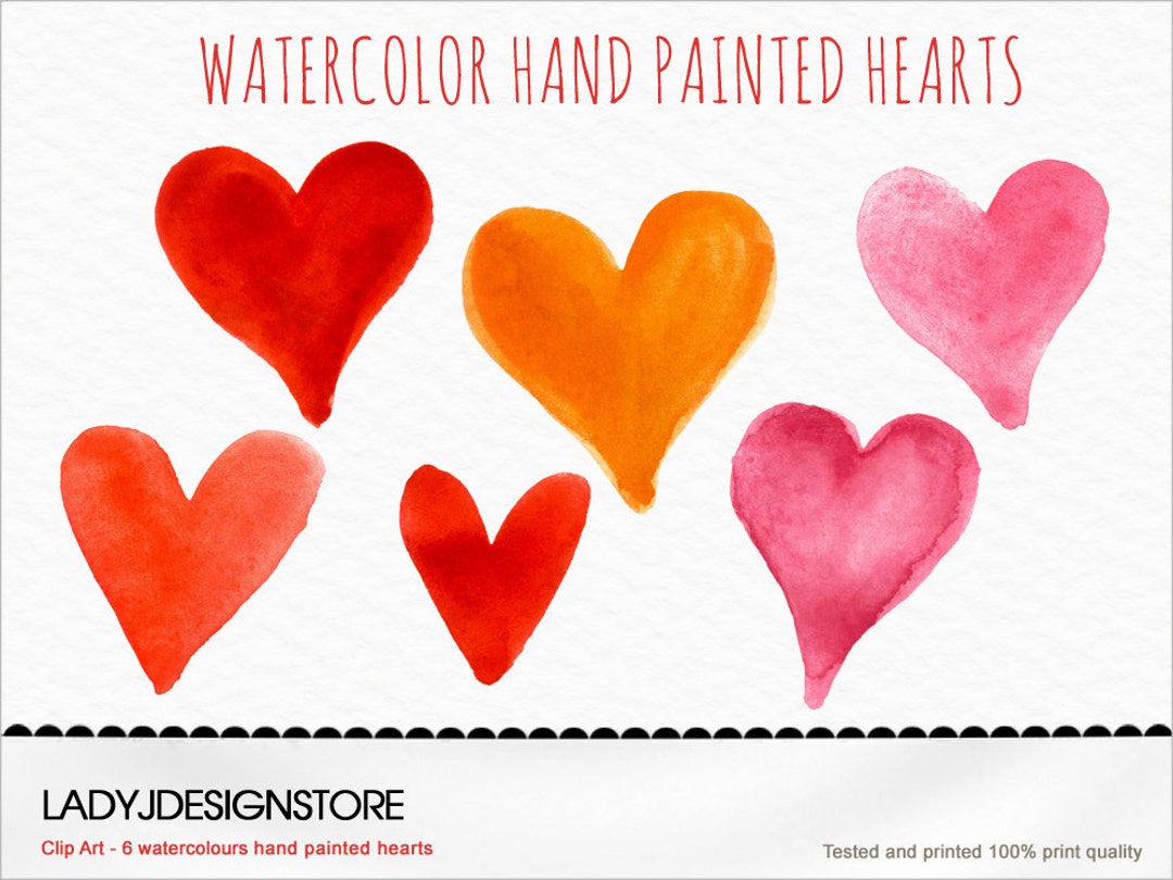 Watercolor Hand Painted Hearts Clipart Watercolor Red Pink - Etsy