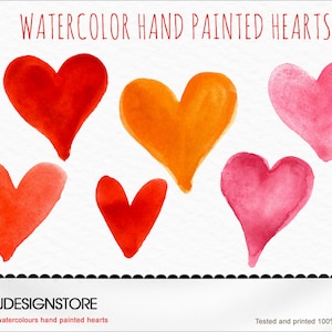 Watercolor Hand Painted Hearts Clipart Watercolor Red Pink - Etsy