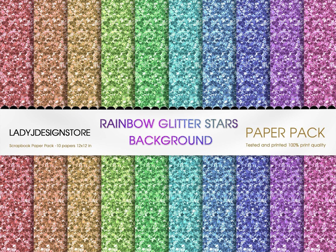 Rainbow Glitter Stars Background, Rainbow Glitter Paper, Digital ...