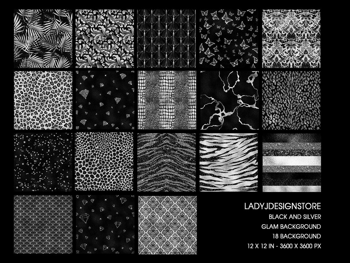 Black and Silver Glam Digital Paper Seamless Tiger Cheetah | Etsy