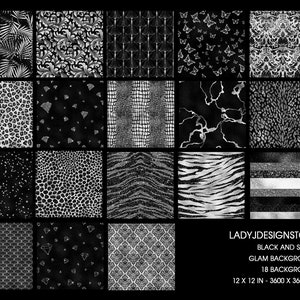 Black and Silver Glam Digital Paper, Seamless Tiger Cheetah Zebra ...