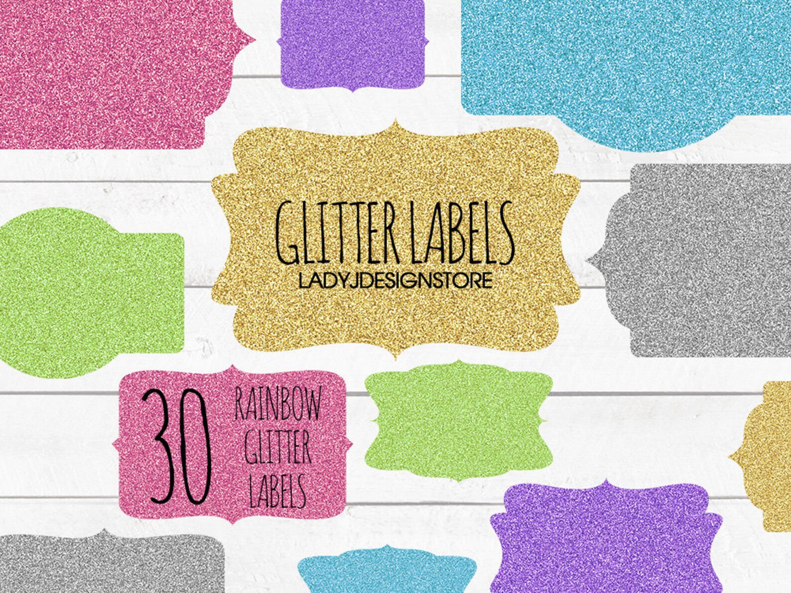 Rainbow Glitter Label Clipart Pack 30 Digital Glitter - Etsy