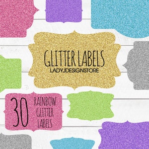 Rainbow Glitter Label Clipart Pack 30 Digital Glitter Clipart Labels ...