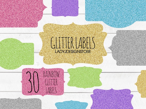 Rainbow Glitter Label ClipArt Pack - 30 Digital Glitter clipart labels ...