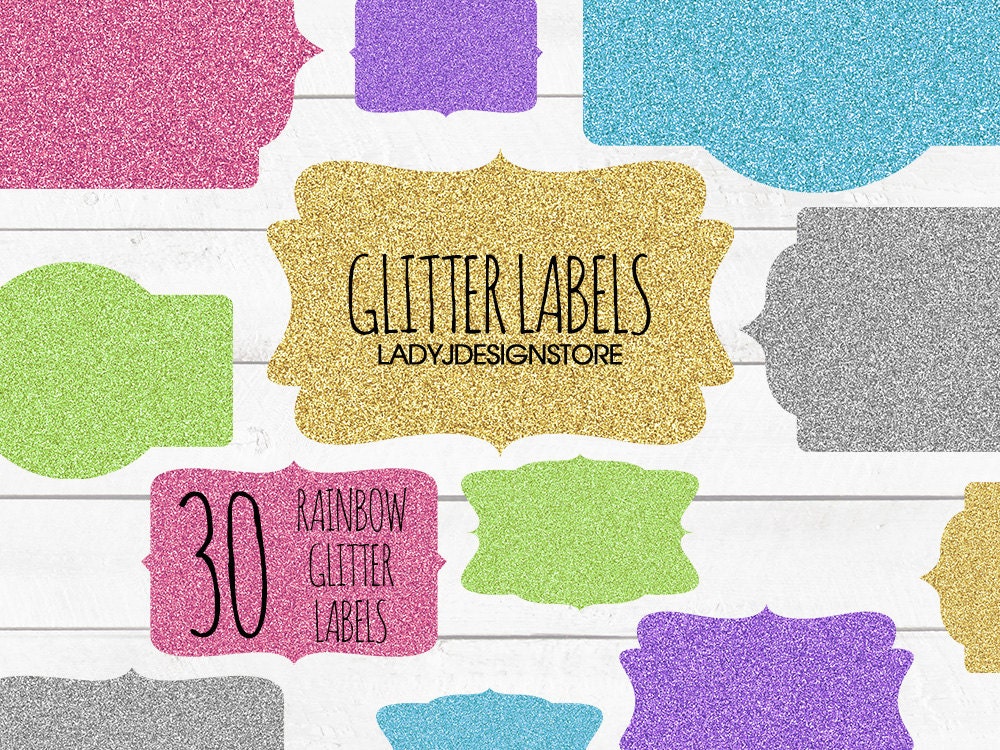 Rainbow Glitter Label Clipart Pack 30 Digital Glitter | Etsy