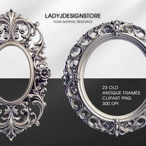 Antique Silver Patina Frames Clipart, Silver Baroque Vintage Clip Art ...