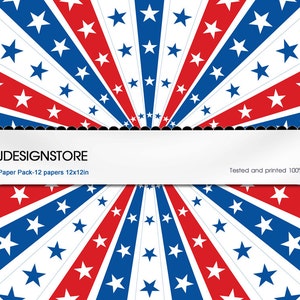 4th of July Patriotic Digital Paper, Red White Blue Backgrounds ...