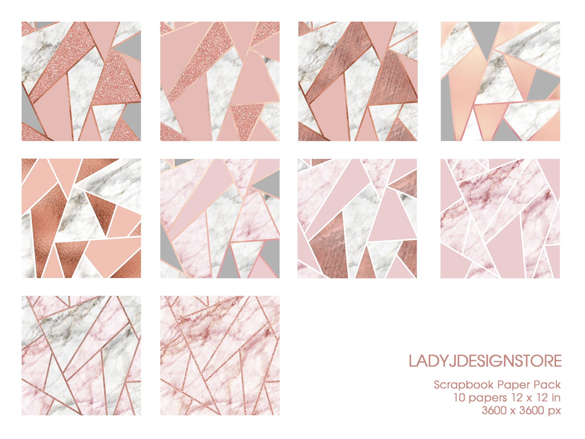 Rose Gold Geometric Marble Digital Paper digital marble rose | Etsy