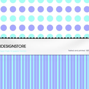 Digital Scrapbook Paper Pack Purple Blue Neon Chevron Dots Stripes ...