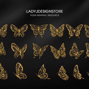 Gold Foil Butterfly Clipart, 18 Gold Glitter Butterfly Clipart, Gold ...