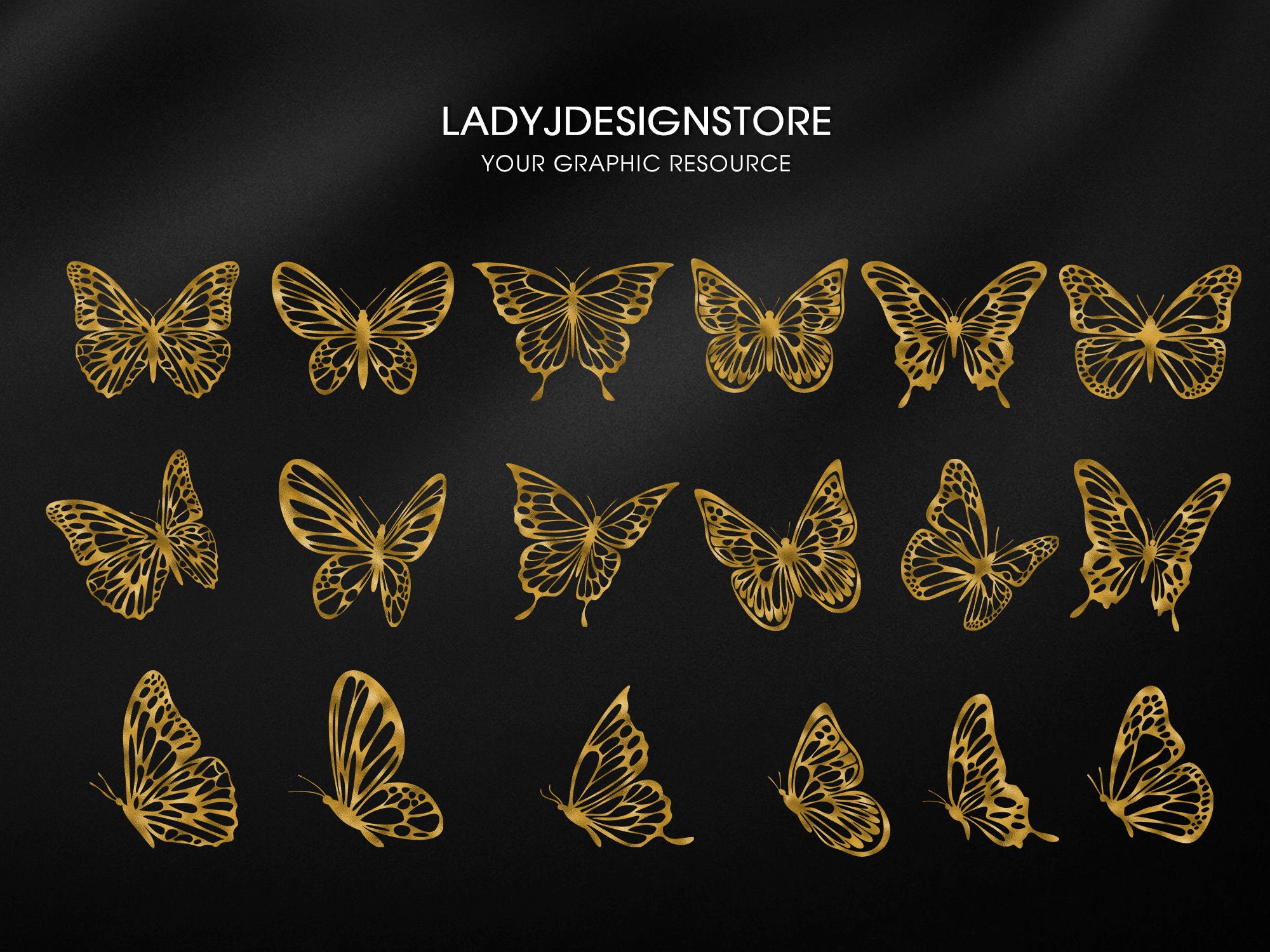 Gold Foil Butterfly Clipart 18 Gold Glitter Butterfly | Etsy