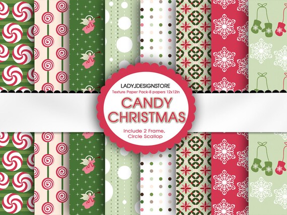 CHRISTMAS PAPER PACK, Printable Christmas Digital papers, candy digital ...