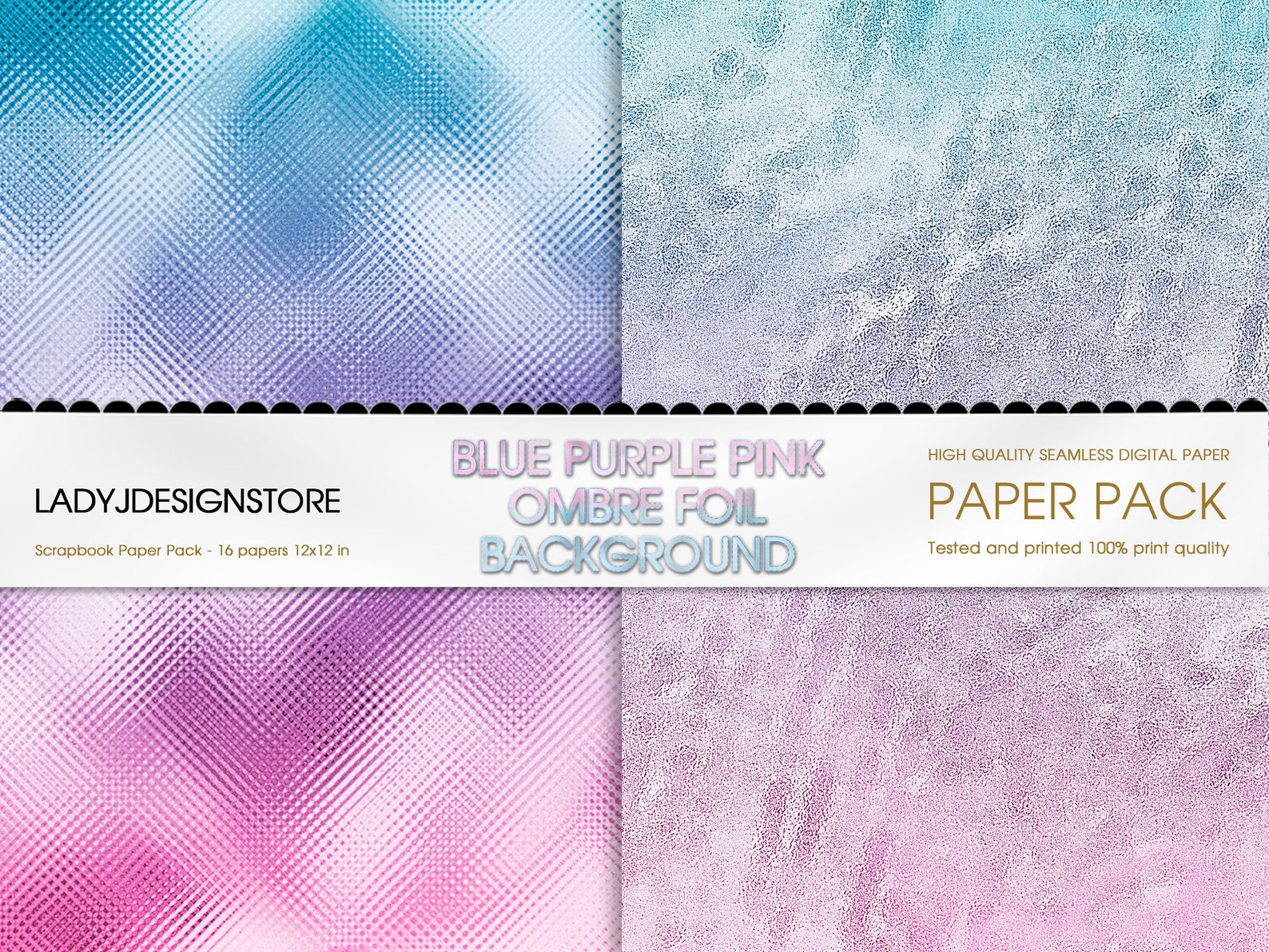 Blue Purple Pink Ombre Foil Background Digital Paper Ombre | Etsy