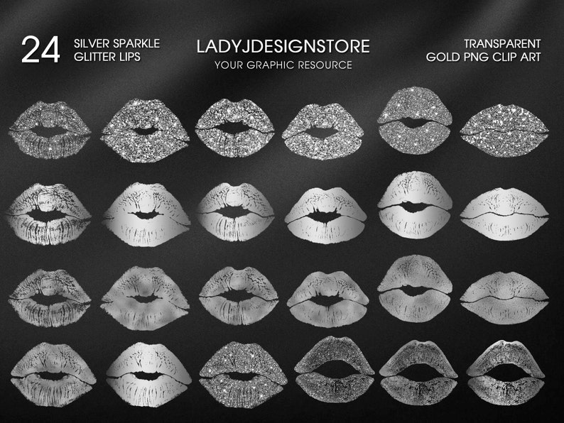 Silver Glitter Sparkle Lips Clip Art Metalic Silver Lips - Etsy