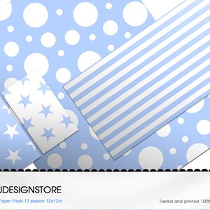 Digital Scrapbook Paper Pack Baby Blue Pastel Dots Stars Stripes 12 ...